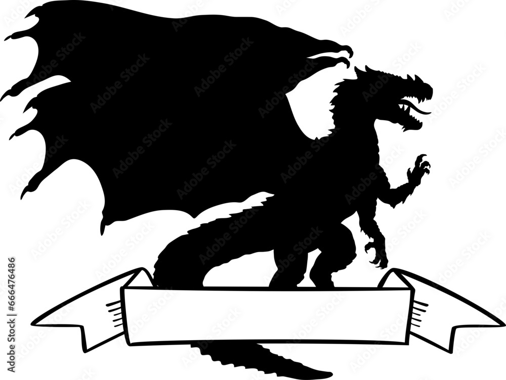 Monogram Dragon Dragon Silhouette SVG Vector The dragon is flying, the ...