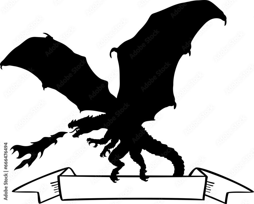 Monogram Dragon Dragon Silhouette SVG Vector The dragon is flying, the ...