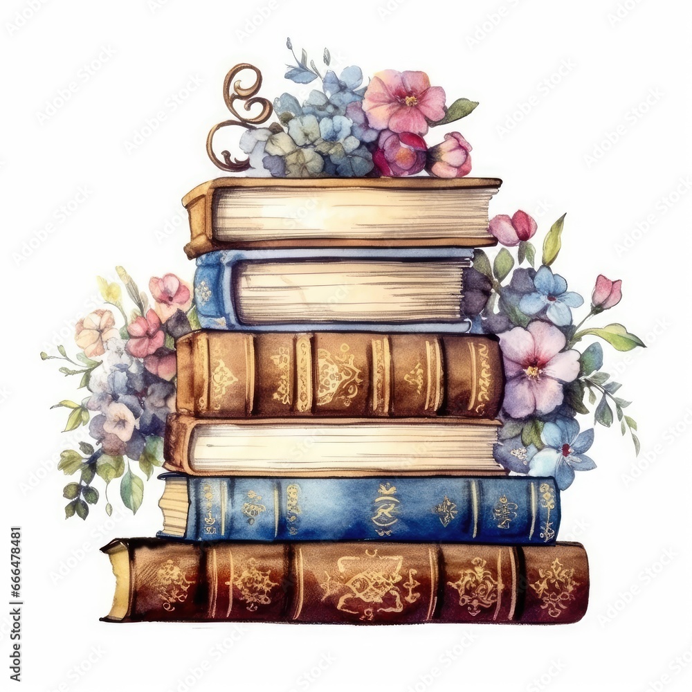 Watercolour Victorian Books Clipart on white background Stock ...