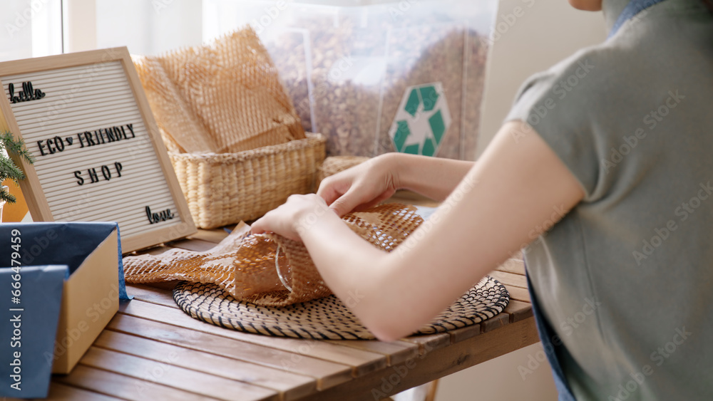 Eco vendor go green packaging parcel carton box in net zero waste store ...