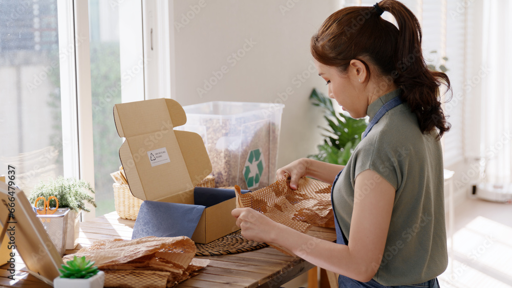Eco vendor go green packaging parcel carton box in net zero waste store ...