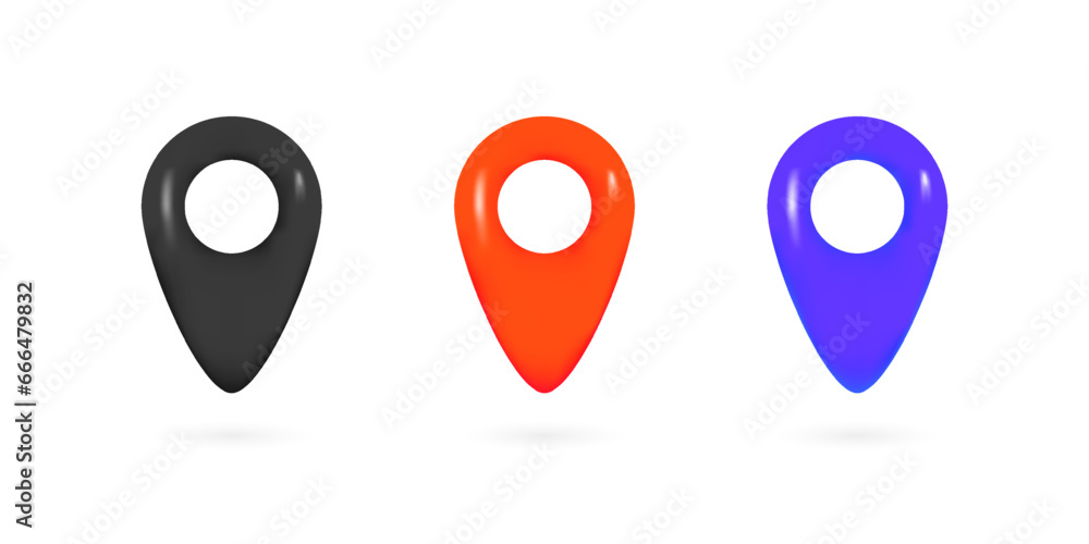 Location icons. Flat, color, geolocation icons, 3D geolocation point ...