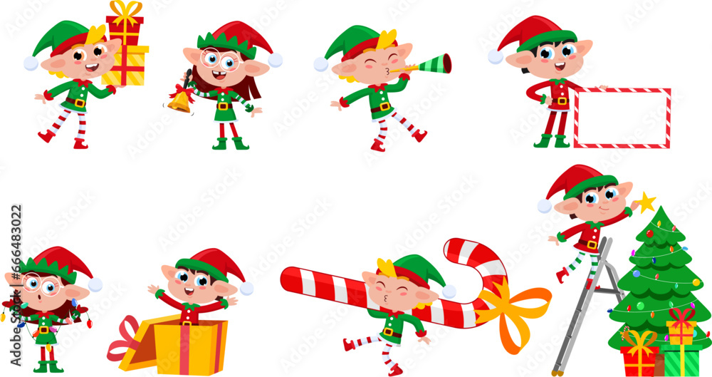 Christmas Elf Cartoon Characters. Vector Flat Design Collection Set ...