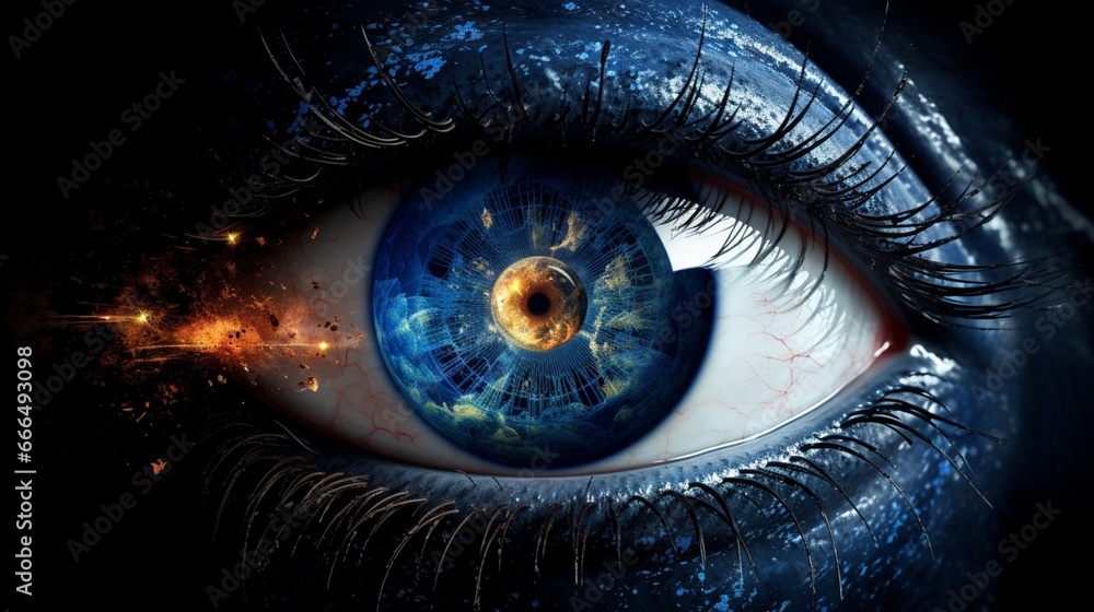 Planet earth and blue human eye - "Elements of this image furnis. AI ...