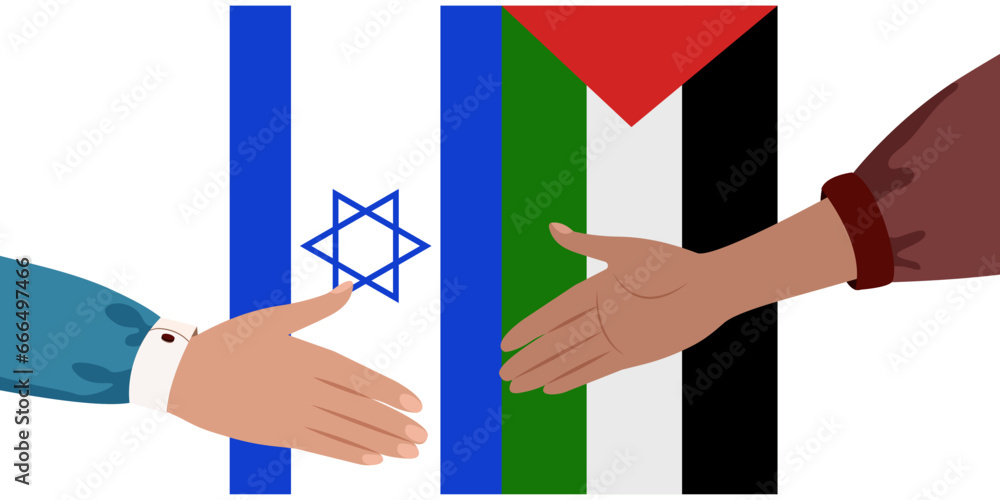 Settlement agreement. A world without war. Flags of Palestine and ...