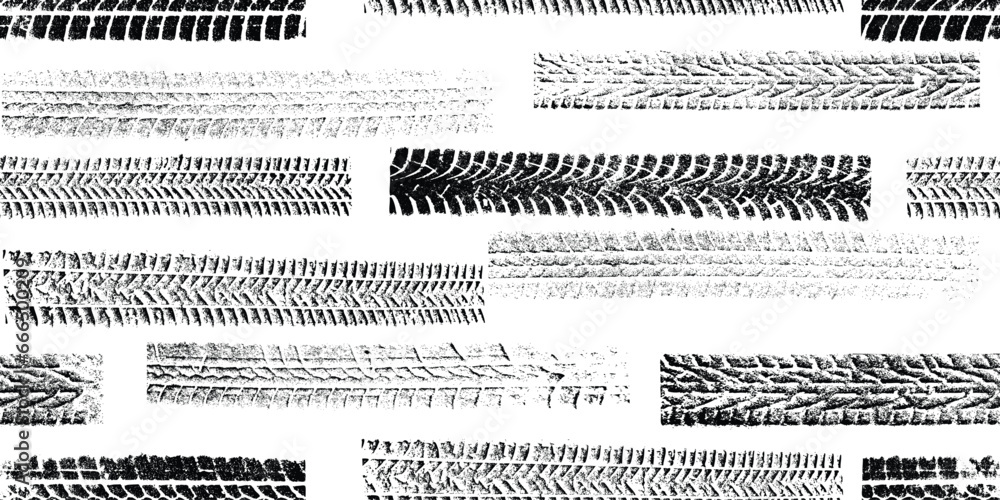 Tire track seamless pattern. Grange tread marks .Grunge textured vector ...