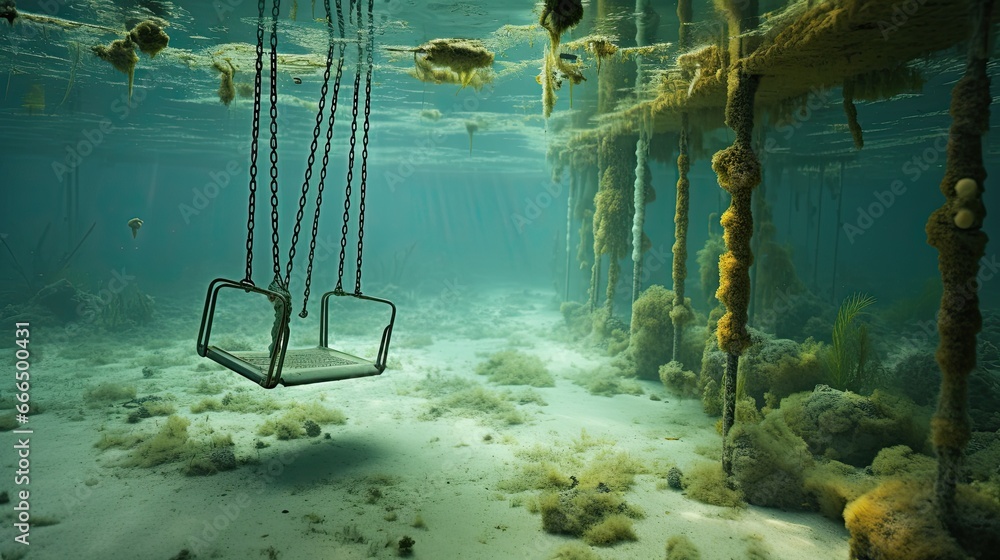 Playground Submerged: A poignant image of a children's playground ...