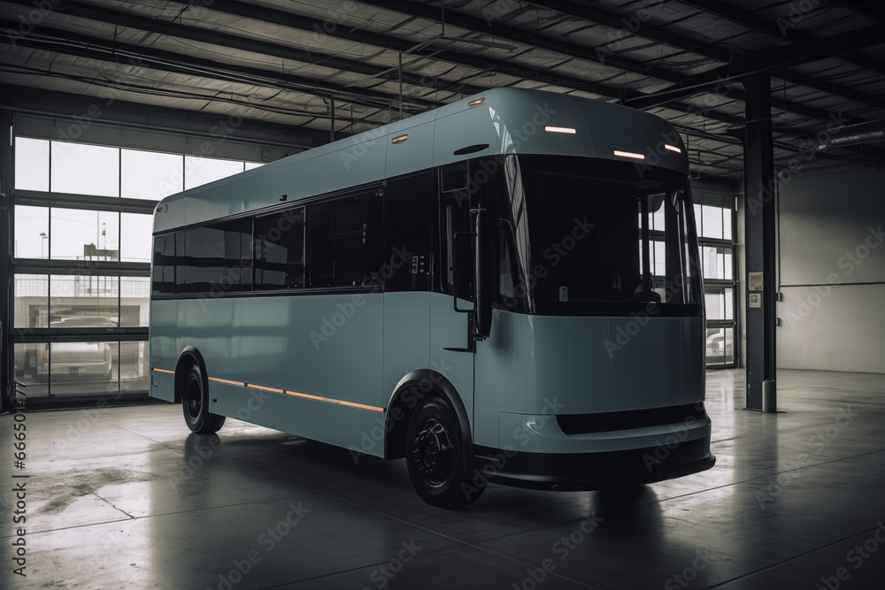 Delivery van. Self-driving Electric Van Delivering in warehouse ...