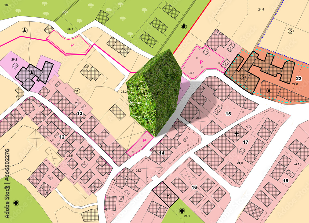 Imaginary city map with a green building - The architecture of the ...