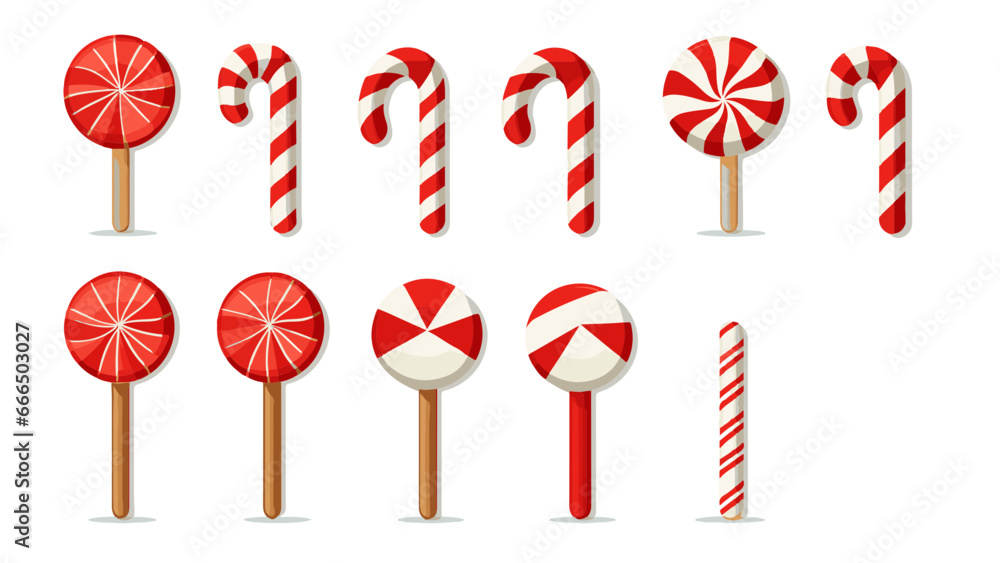 Sucre d'orge rouge et blanc de Noël, forme ronde et forme de canne ...