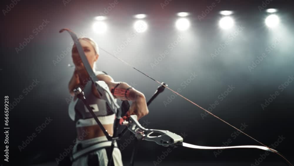Cinematic Portrait of a Female Archer Holding a Modern Compound Bow ...