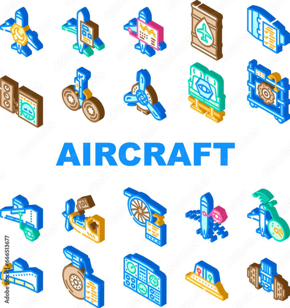 aircraft mechanic aviation icons set vector. maintenance plane, jet ...