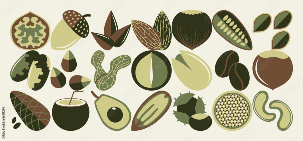 Abstract geometric nuts and seeds. Set of icons isolated on white ...