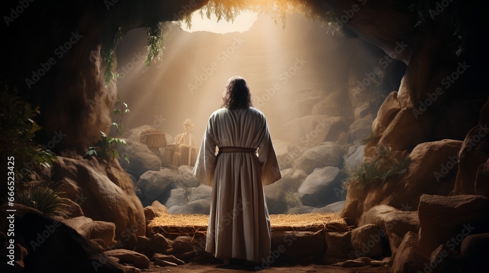 Jesus Christ as holy saviour. Beautiful light ray as power and sanctity ...