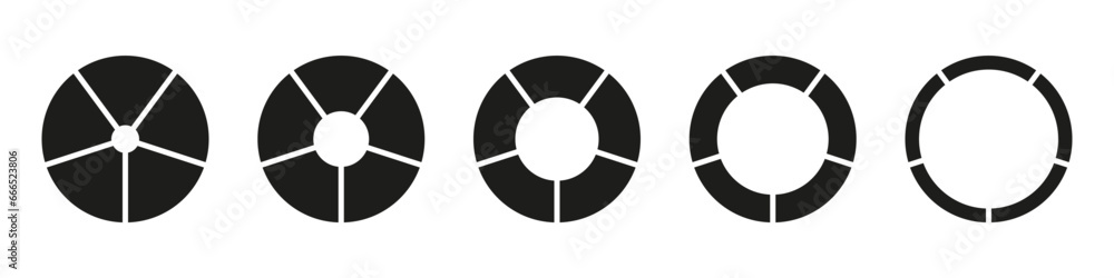 Wheels round divided in five sections. Diagrams infographic set. Circle ...