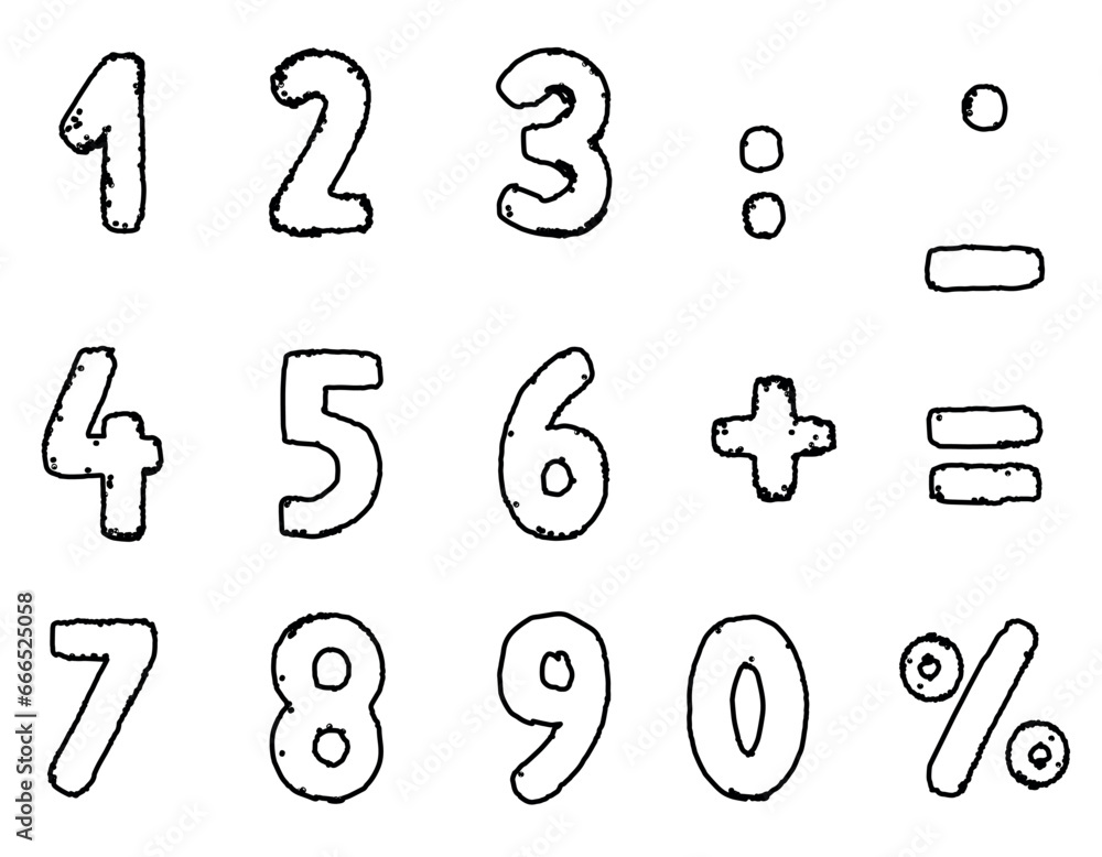 set of mathematics outline, numbers on a transparent background, drawn ...