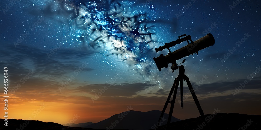 telescope with stars on it over a dark sky background above and use it ...