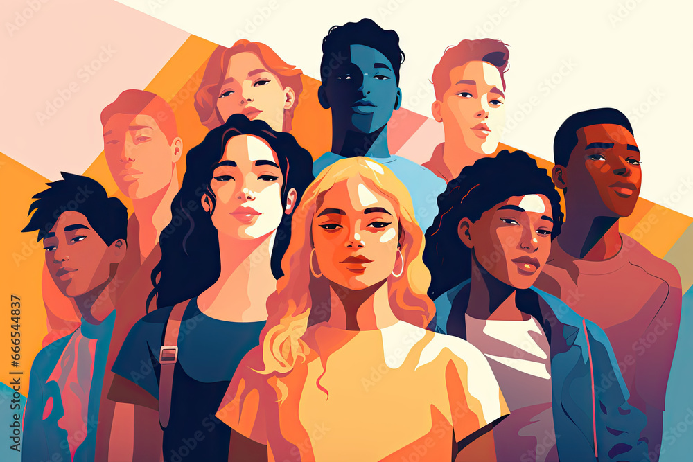 Illustration of diverse individuals representing Generation Z. The ...