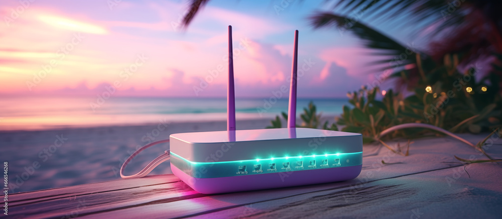 Wi-fi router on the sea beach by the hotel. Oceanfront wifi internet ...