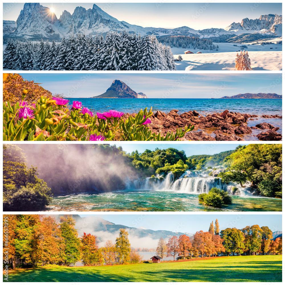 Set of beautiful panoramic views of the four seasons. Stunning ...