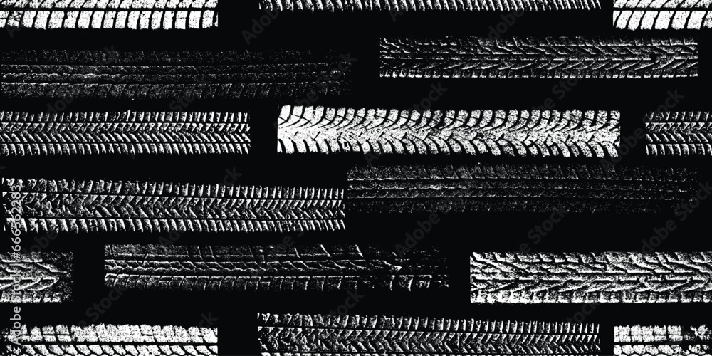 Tire track seamless pattern. Grange tread marks .Grunge textured vector ...