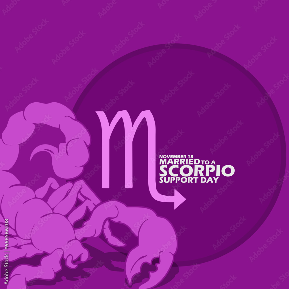 Scorpio zodiac symbol with bold text and scorpion on purple background ...
