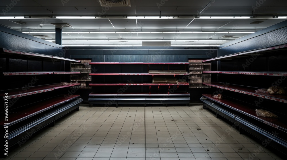 An empty grocery store shelf in a supermarket. The concept of sales ...