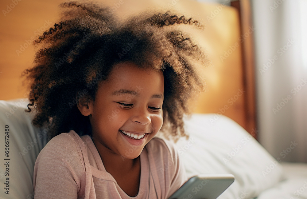 New Generation Alpha Kid Using Smartphone in Bed. Gen Alpha Digital ...