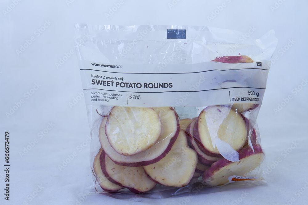 Johannesburg, South Africa - a packet of fresh sweet potato rounds from ...