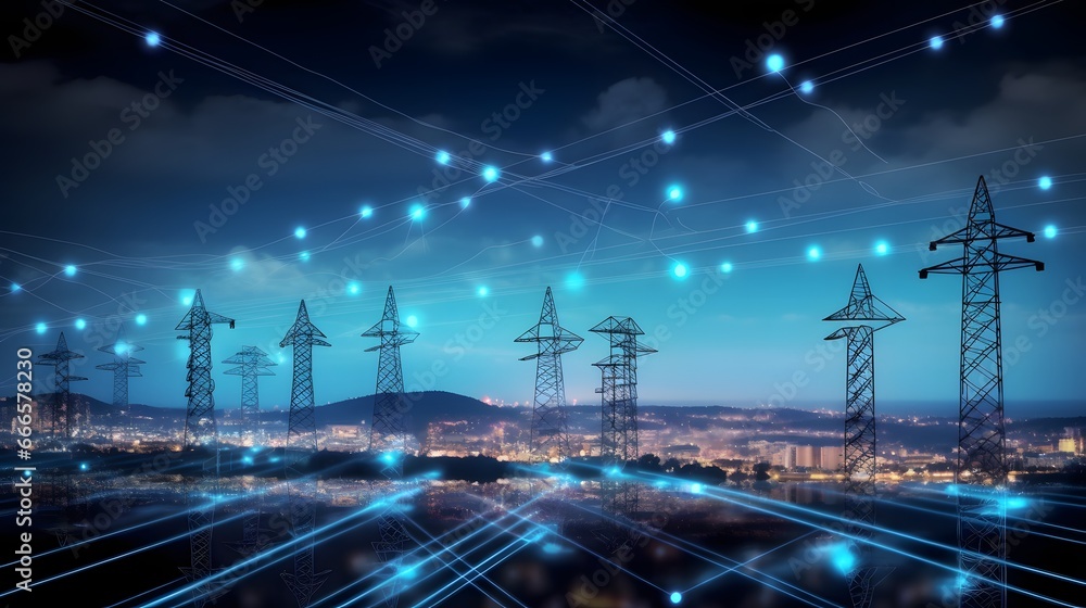 High power electricity poles in urban area connected to smart grid ...