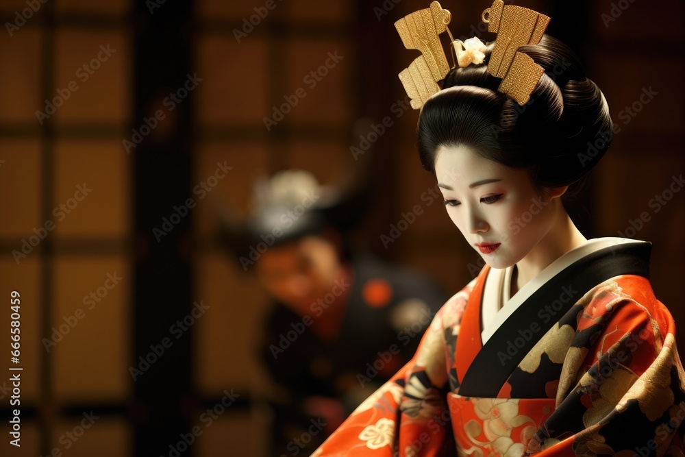 Japanese woman in traditional Noh theater performance. ภาพถ่ายสต็อก ...