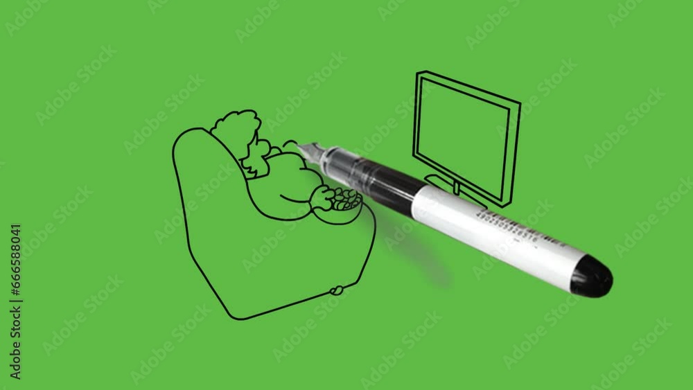 draw backside of young fat man sit in rest posture on sofa-set keep ...