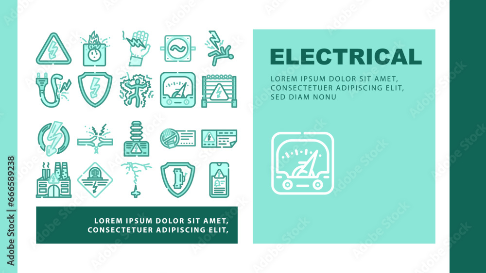 electrical danger voltage landing web page vector. hazard power, energy ...