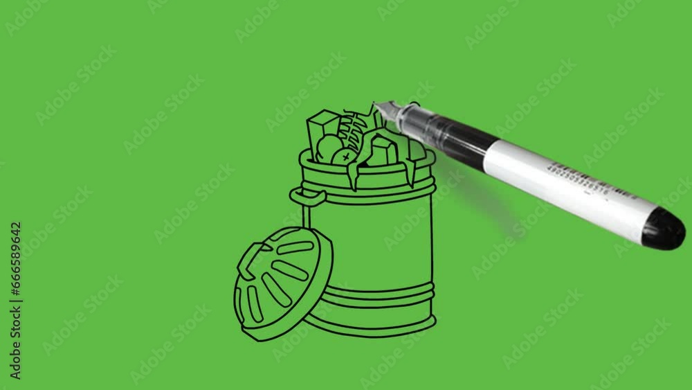 draw cylindrical shape box full of object, article, instrument and tool ...