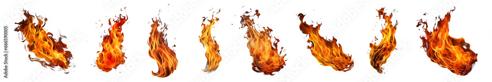 Set of realistic fire flames isolated on transparent background ...