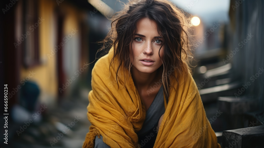 young european sad woman sitting on the stairs at home and crying ...