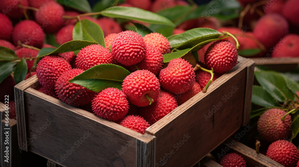 A mesmerizing view of crates filled with sweet and luscious lychees ...