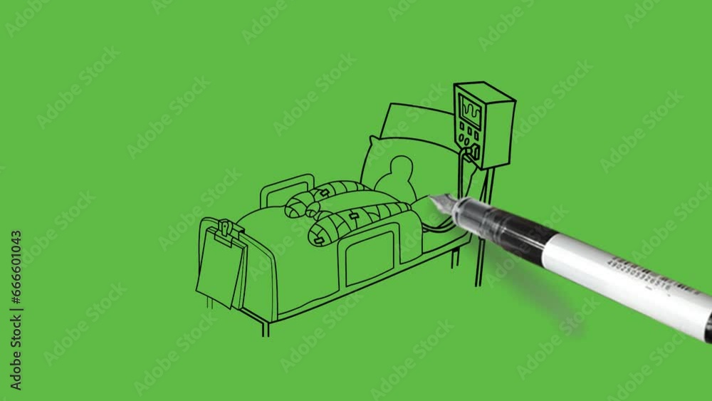 draw injured young man lay down on bed with blood transfusion and ...