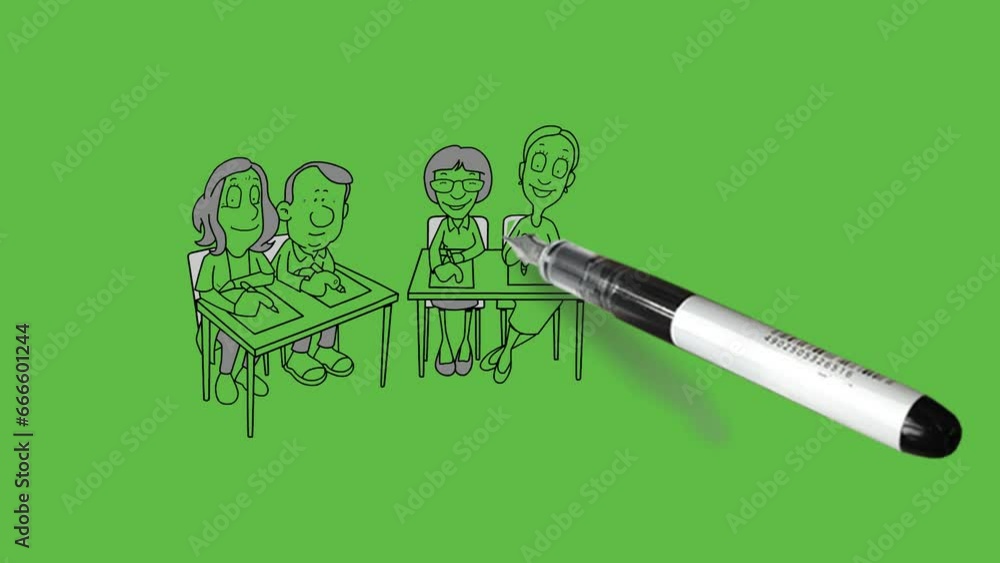 draw three pair of students sit on chair to play quiz game write with ...