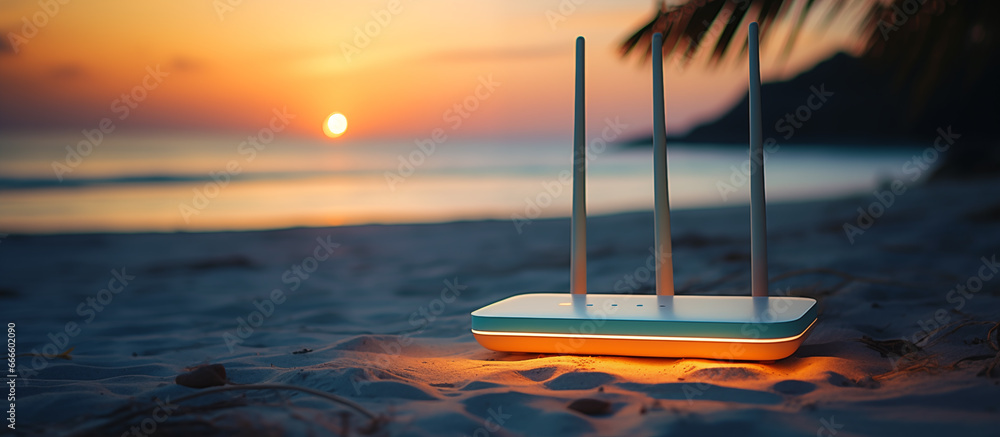 Wi-fi router on the sea beach by the hotel. Oceanfront wifi internet ...