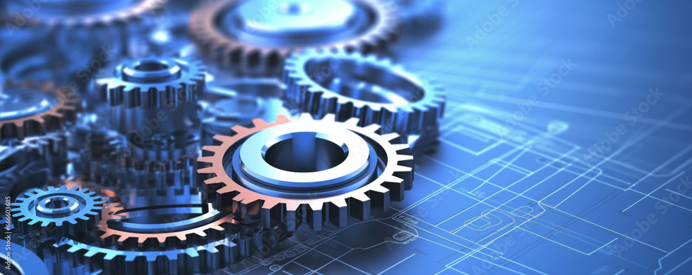 Surface level close up on an abstract engineering blueprint drawing of ...