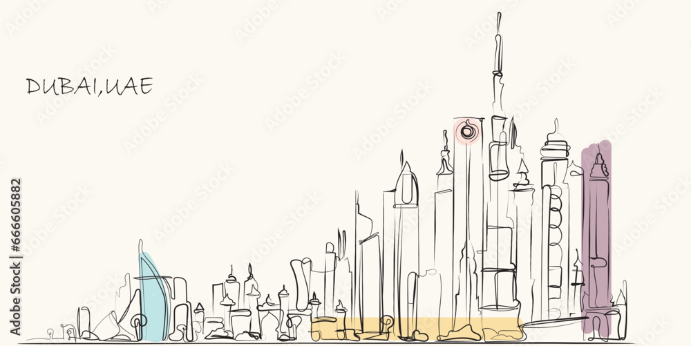 Line art of Dubai City Center United Arab Emirates.Line art vector of ...