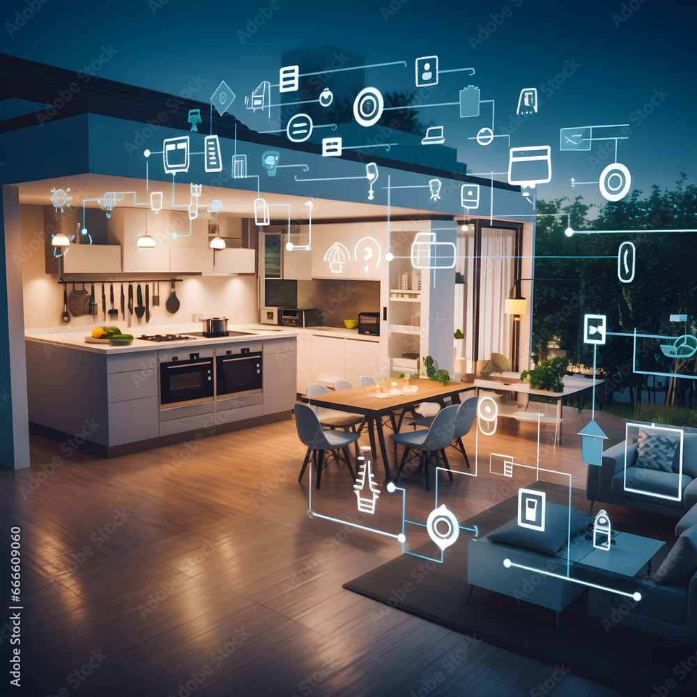A photograph of a modern smart home or IoT( Internet of Things ...