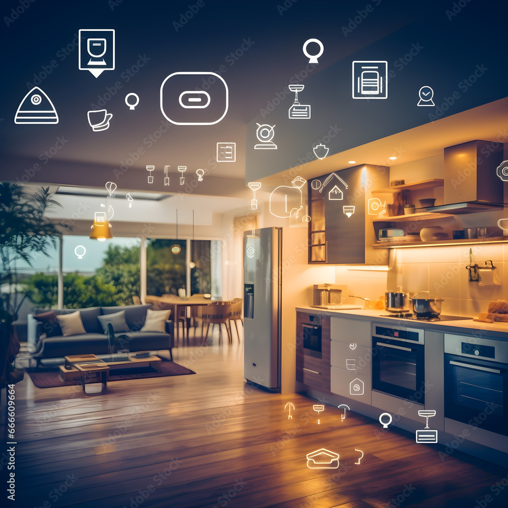 A photograph of a modern smart home or IoT( Internet of Things ...