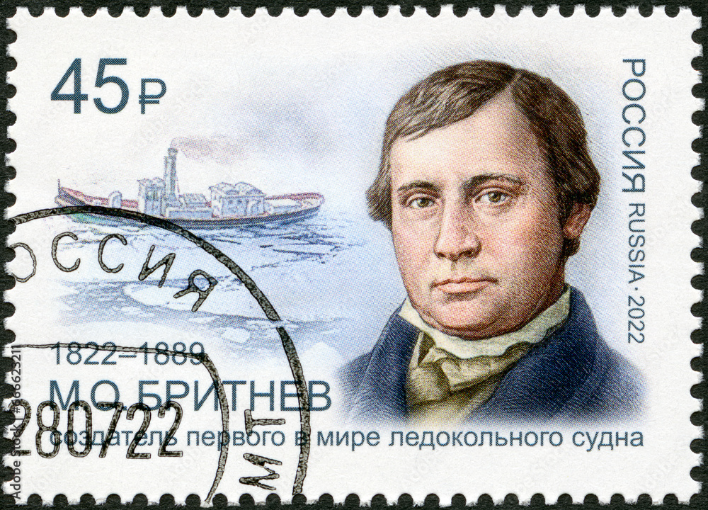 RUSSIA - 2022: shows Mikhail Britnev (1822-1889), shipbuilding engineer ...