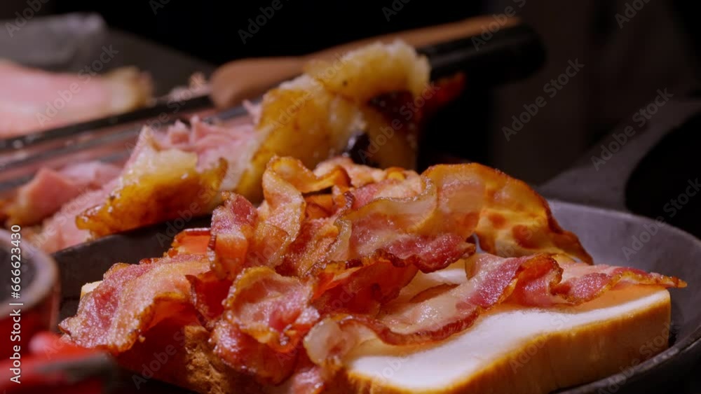 Sizzling bacon at the buffet a mouthwatering presentation of crispy ...