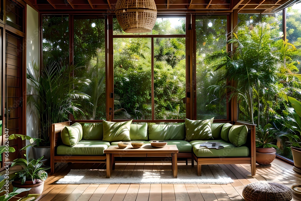 13. Green trees, windows, walls, green sofas and furniture make you ...