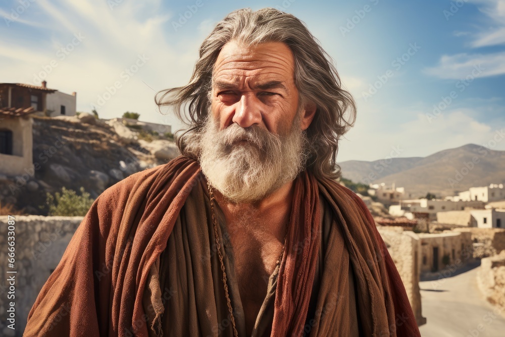 Devastating Ancient greek old man. Nature disaster. Generate Ai Stock ...