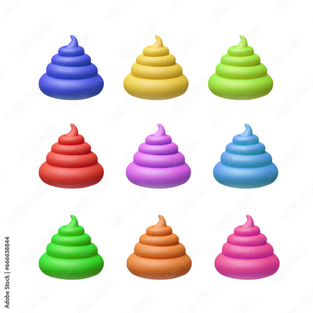 3D render Unicorn rainbow poop vector illustration. Fairy plasticine ...