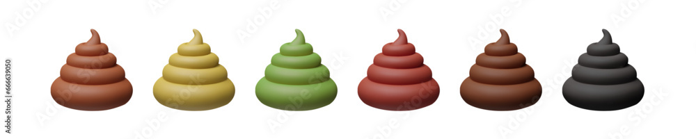 Set of 3D Pile of Shit. Render Stinking Poo Icon. Smelling Fecal ...